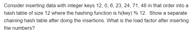 Solved Consider inserting data with integer keys 12,0, 6, | Chegg.com Solved Consider inserting data with integer keys 12,0, 6, | Chegg.com