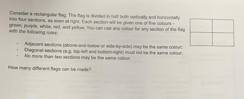 Solved Consider a rectangular flag. The flag is divided in | Chegg.com