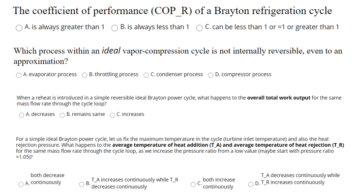 Solved The coefficient of performance (COP_R) of a Brayton | Chegg.com