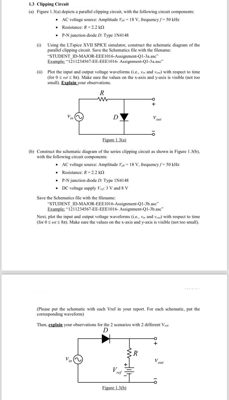 Solved 1.3 Clipping Circuit (a) Figure 1.3(a) depicts a | Chegg.com