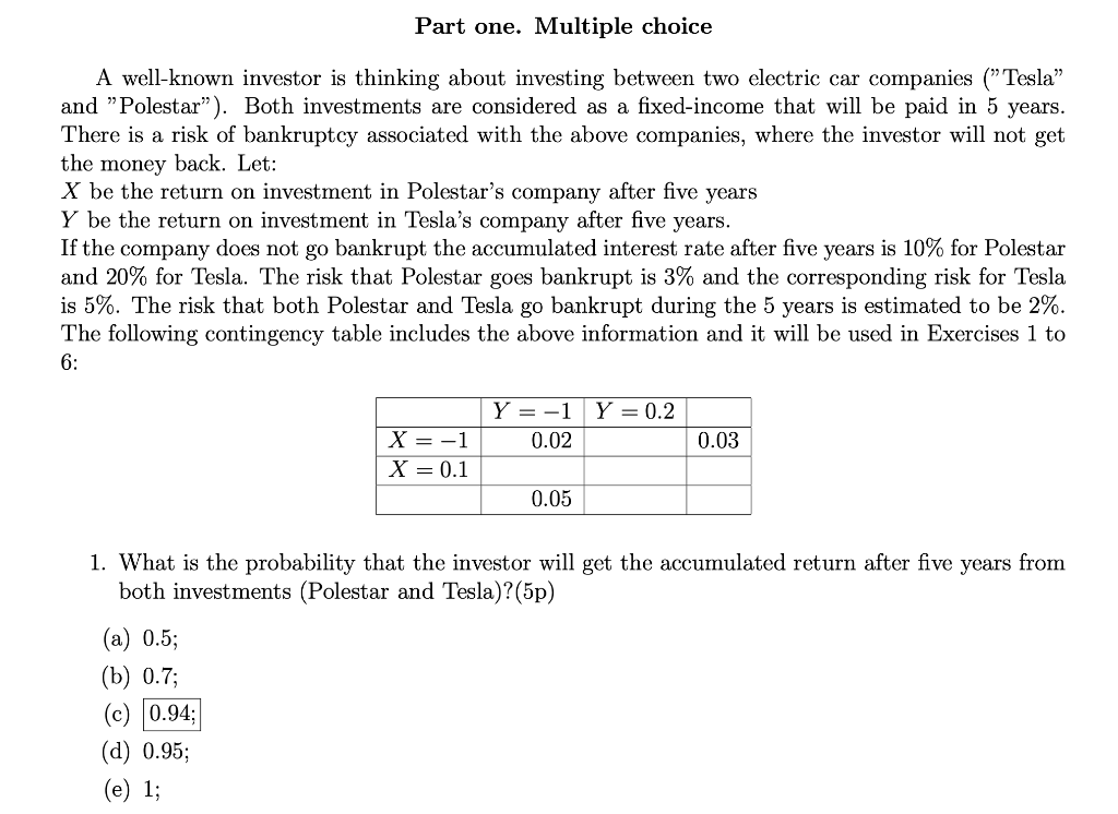 Solved Part one. Multiple choice A well-known investor is | Chegg.com