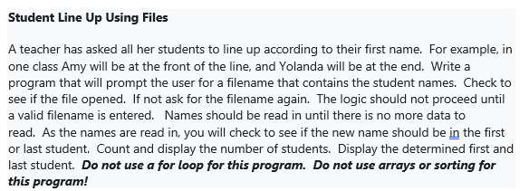 Solved Student Line Up Using Files A teacher has asked all | Chegg.com