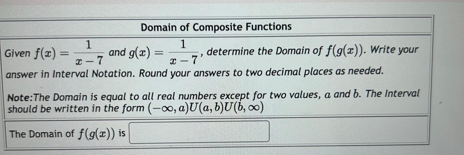 Solved Domain of Composite Functions Given f(x)=x−71 and | Chegg.com