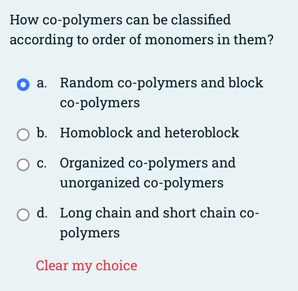 Solved How co-polymers can be classified according to order | Chegg.com
