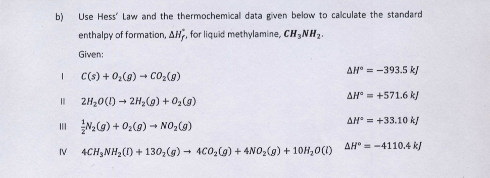 Solved b) Use Hess' Law and the thermochemical data given | Chegg.com