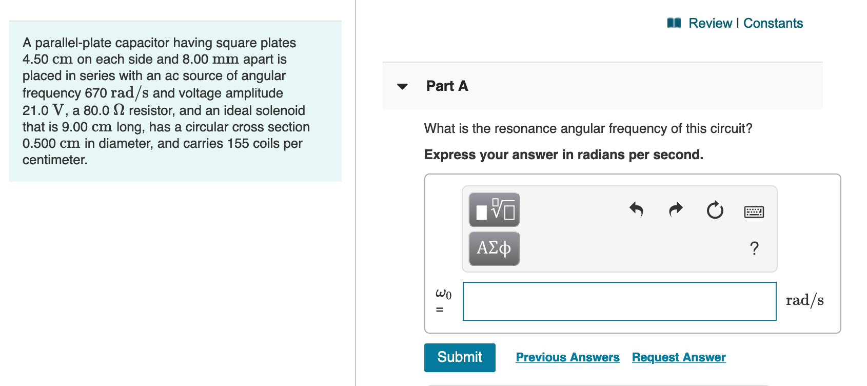 Solved Review | Constants Part A A parallel-plate capacitor | Chegg.com