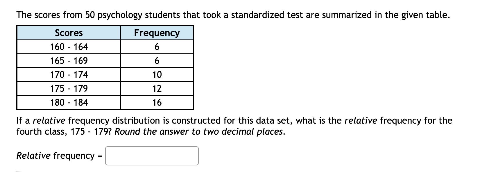 Solved The scores from 50 psychology students that took a | Chegg.com