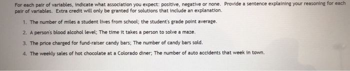 Solved For each pair of variables, indicate what association | Chegg.com