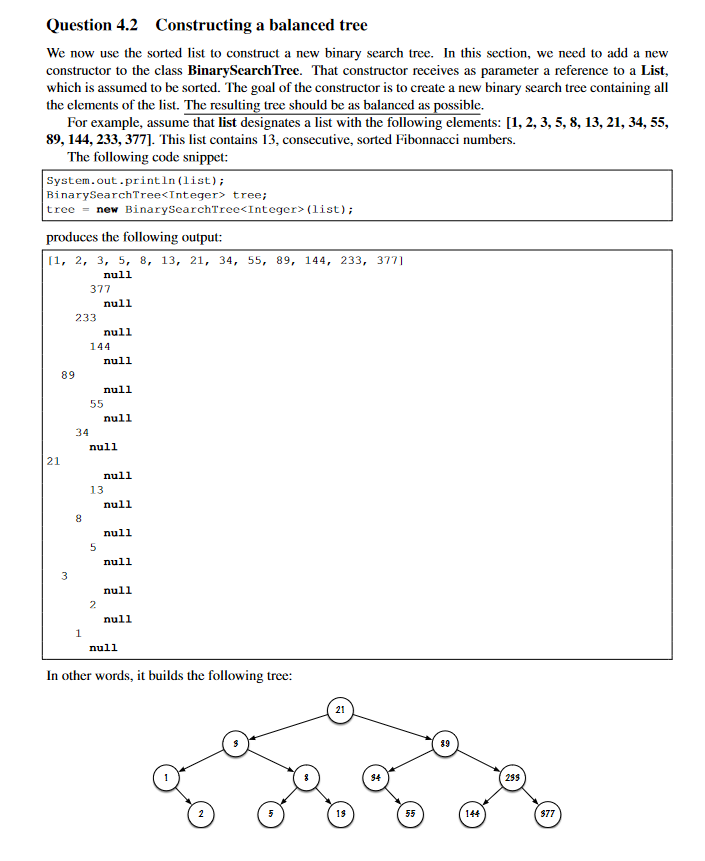 Solved Question 4.2 Constructing a balanced tree We now use | Chegg.com