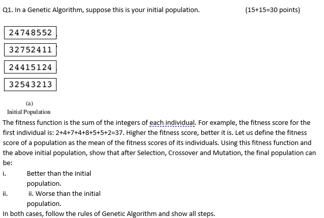 Q1. In a Genetic Algorithm, suppose this is your | Chegg.com