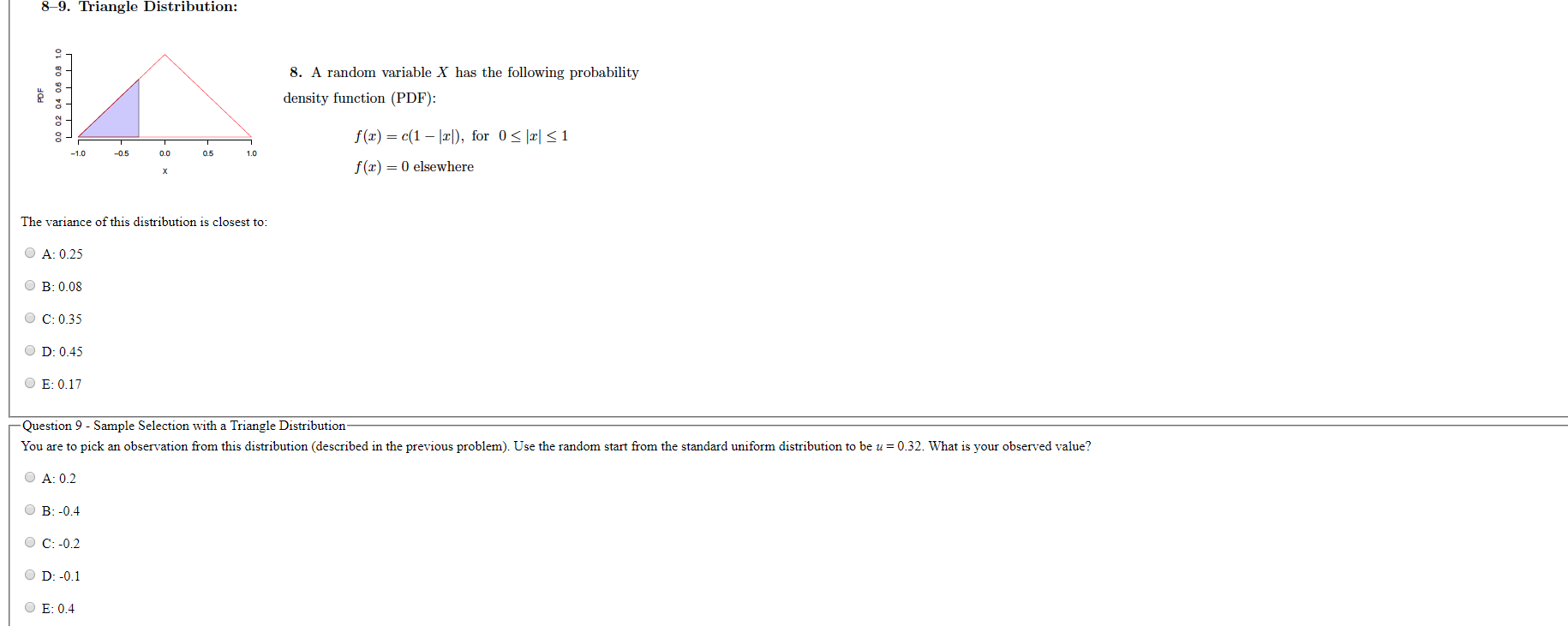 8-9. Triangle Distribution: 8. A random variable X | Chegg.com
