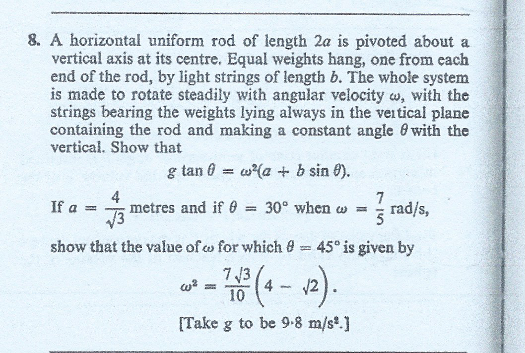 Solved 8. A horizontal uniform rod of length 2a is pivoted | Chegg.com
