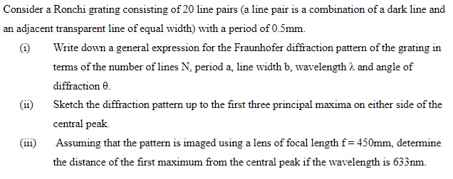 Consider a Ronchi grating consisting of 20 line pairs | Chegg.com