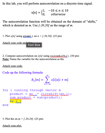 Solved In this lab, you will perform autocorrelation on a | Chegg.com