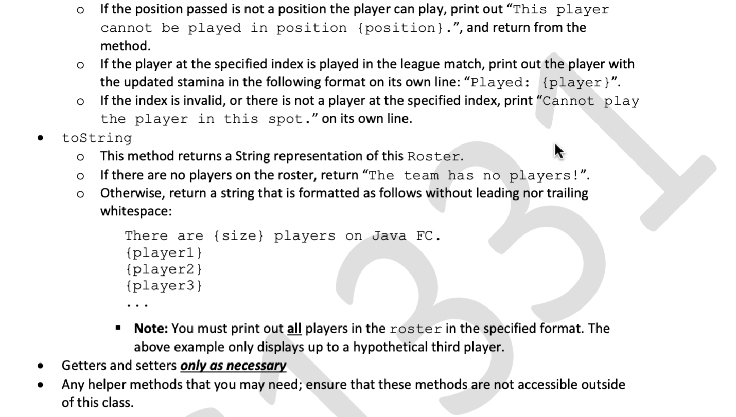Solved This class defines a roster of players. Variables: - | Chegg.com