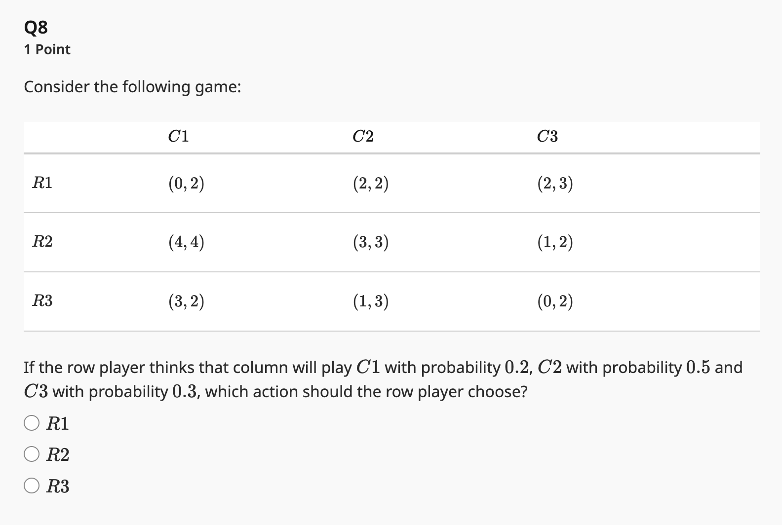 Solved Q8 1 Point Consider the following game: If the row | Chegg.com