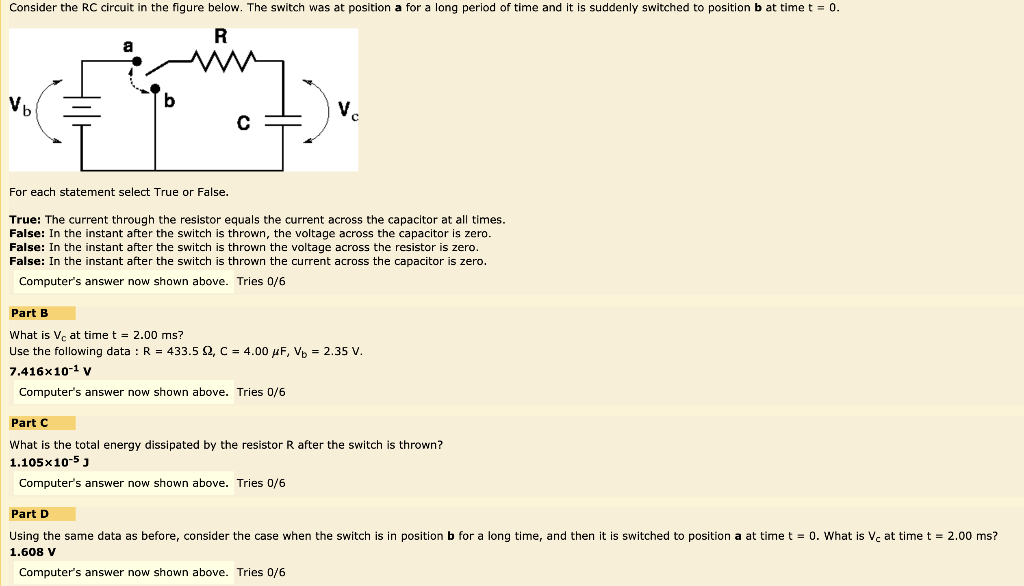 Solved Consider the RC circuit in the figure below. The | Chegg.com