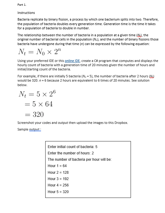 Solved Part 1. Instructions Bacteria replicate by binary | Chegg.com