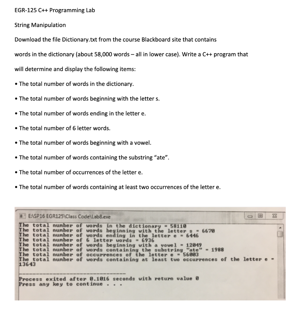 Solved EGR-125 C++ Programming Lab String Manipulation | Chegg.com