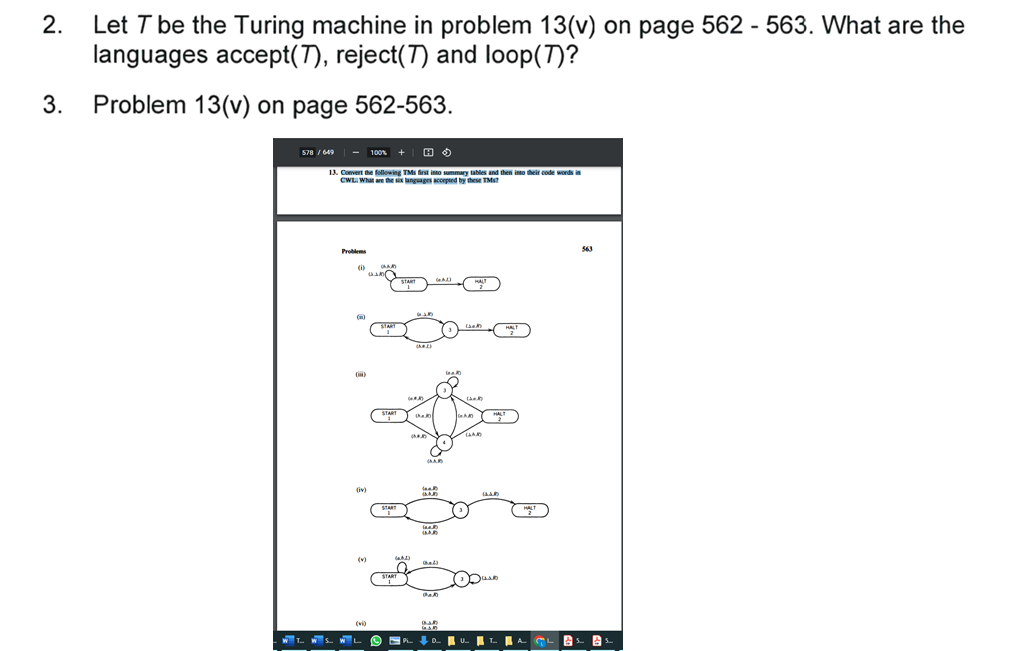 Solved 2. Let T be the Turing machine in problem 13(v) on | Chegg.com