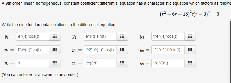 Solved A 9th order, linear, homogeneous, constant | Chegg.com