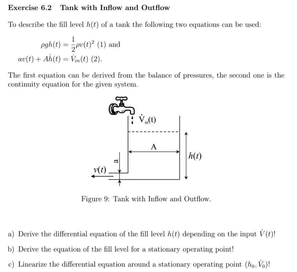 Exercise 6.2 Tank with Inflow and Outflow 1 To | Chegg.com