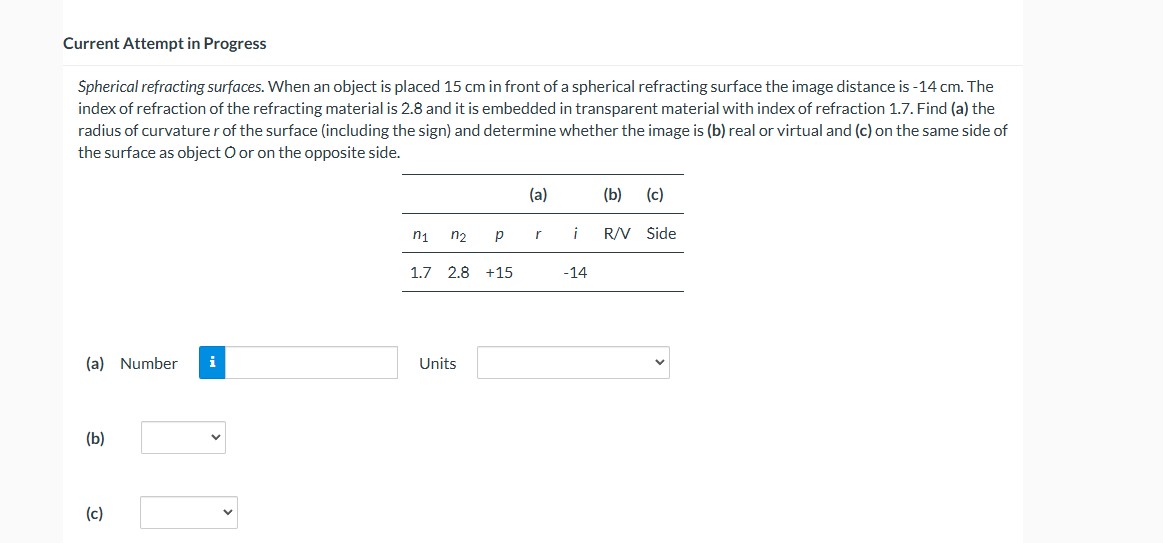 Solved Current Attempt in ProgressSpherical refracting | Chegg.com