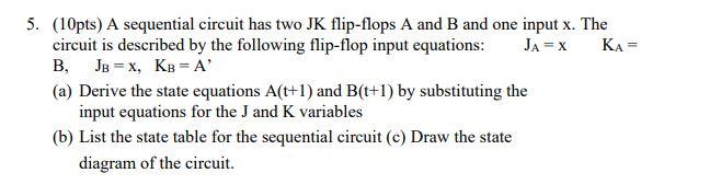 Solved 5. (10pts) A sequential circuit has two JK flip-flops | Chegg.com
