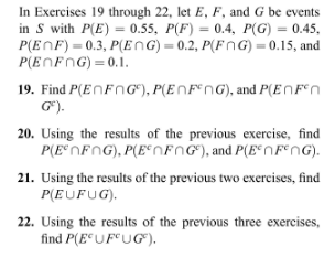 Solved In Exercises 19 through 22 , let E,F, and G be events | Chegg.com
