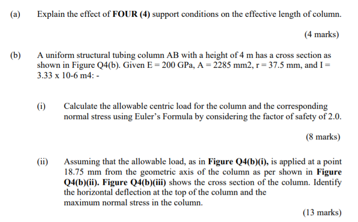 Solved (a) Explain the effect of FOUR (4) support conditions | Chegg.com