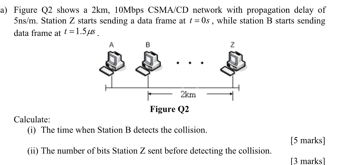 Solved > a) Figure Q2 shows a 2km, 10Mbps CSMA/CD network | Chegg.com