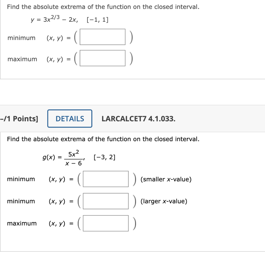 Solved Find the absolute extrema of the function on the | Chegg.com