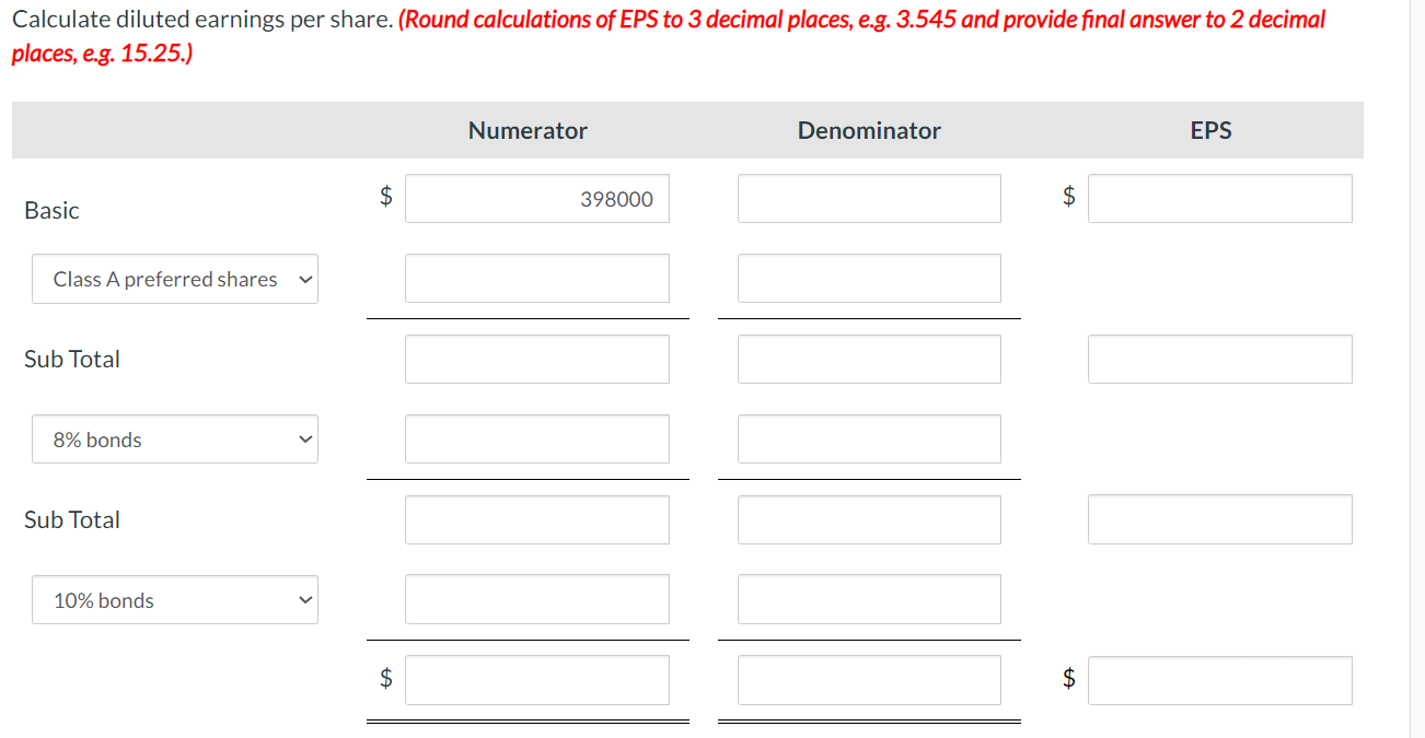 Solved Calculate diluted earnings per share. (Round | Chegg.com