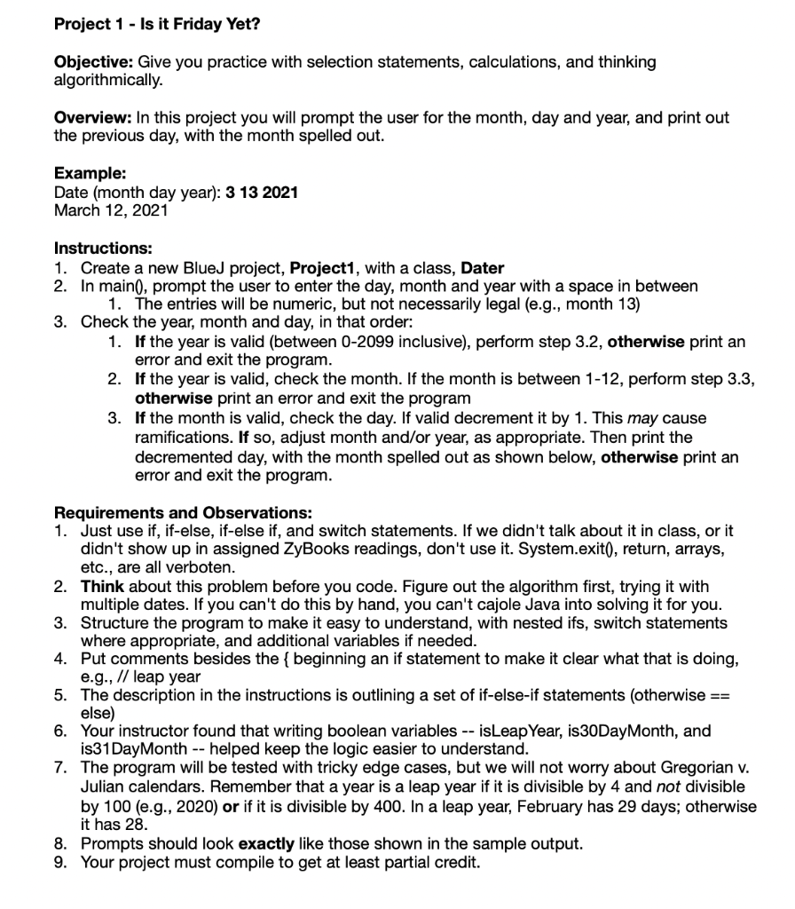 Solved Project 1 - Is it Friday Yet? Objective: Give you | Chegg.com