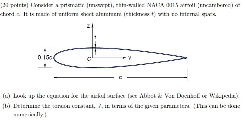 (20 points) Consider a prismatic (unswept), | Chegg.com