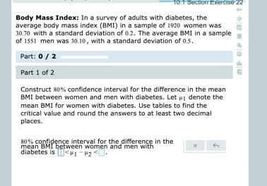 Solved Body Mass Index: In a survey of adults with diabetes, | Chegg.com