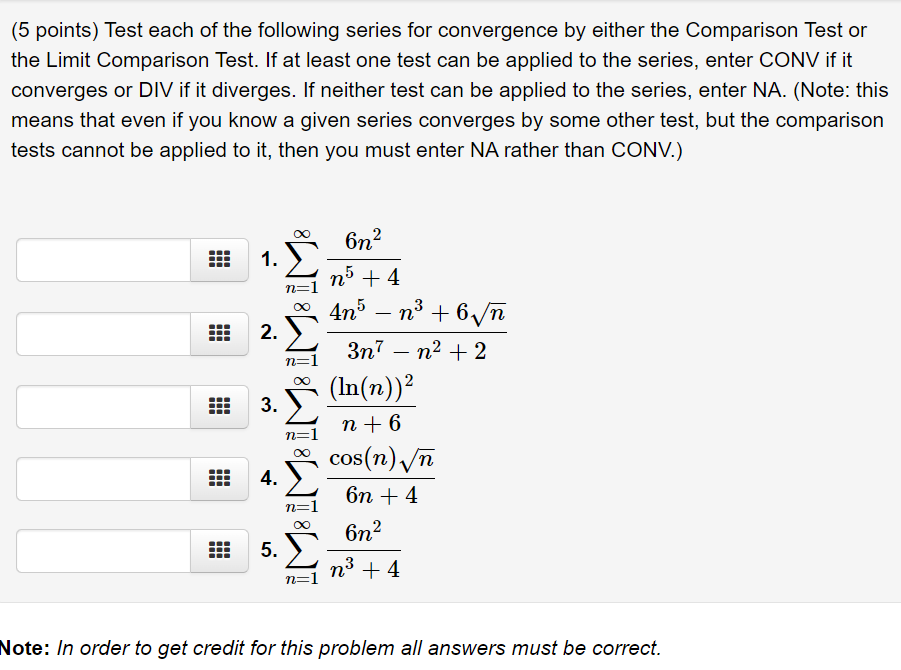 Solved (5 points) Test each of the following series for | Chegg.com