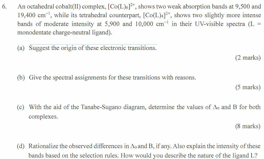 Solved 6. An octahedral cobalt(II) complex, [Co(L)6]2+, | Chegg.com