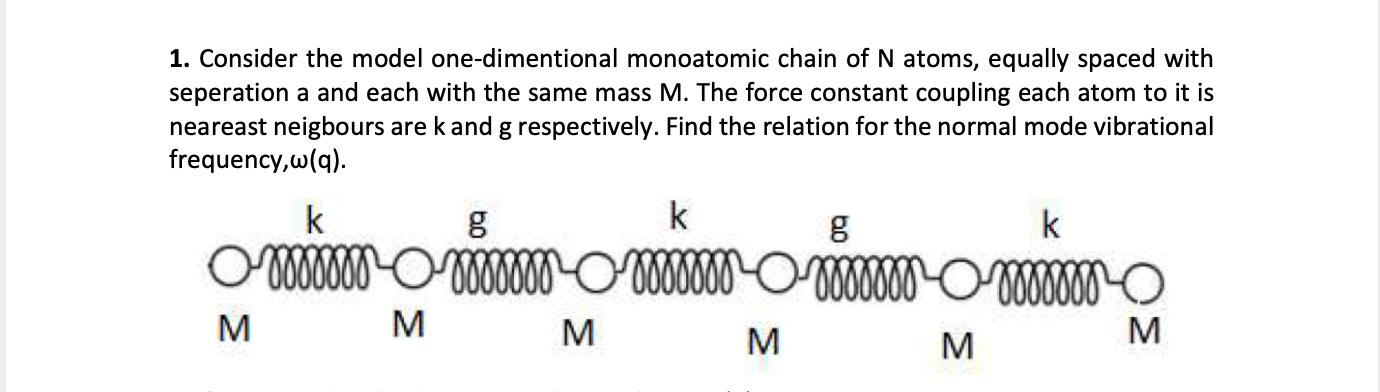 Solved 1. Consider the model one-dimentional monoatomic | Chegg.com