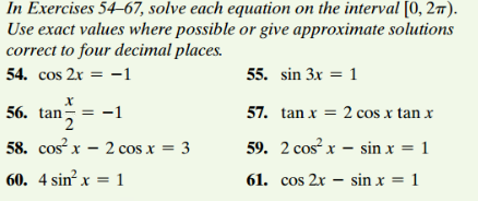 Solved In Exercises 54-67, solve each equation on the | Chegg.com