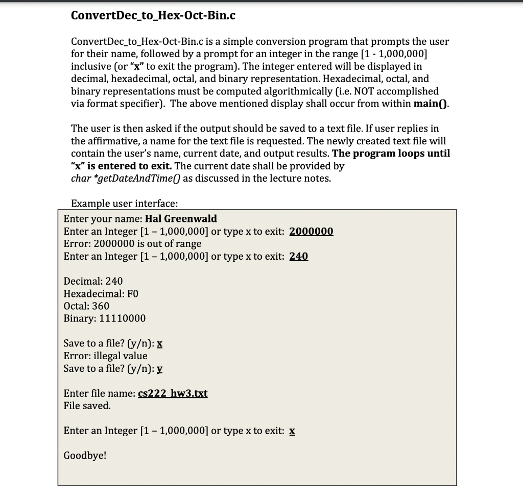 Solved ConvertDec_to_Hex-Oct-Bin.c is a simple conversion | Chegg.com
