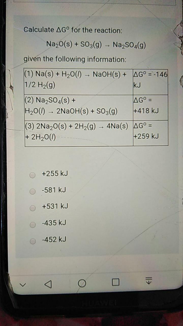 Solved Calculate AGº for the reaction: Na2O(s) + SO3(g) - | Chegg.com