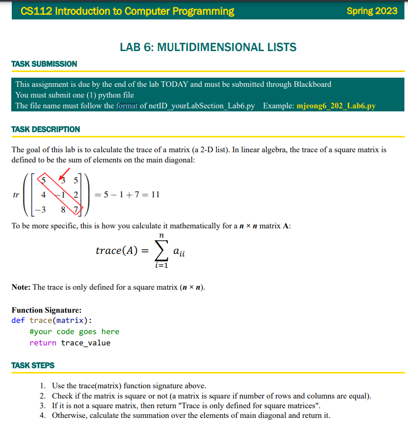 Solved CS 112 lab 6 The goal of this lab is to calculate | Chegg.com