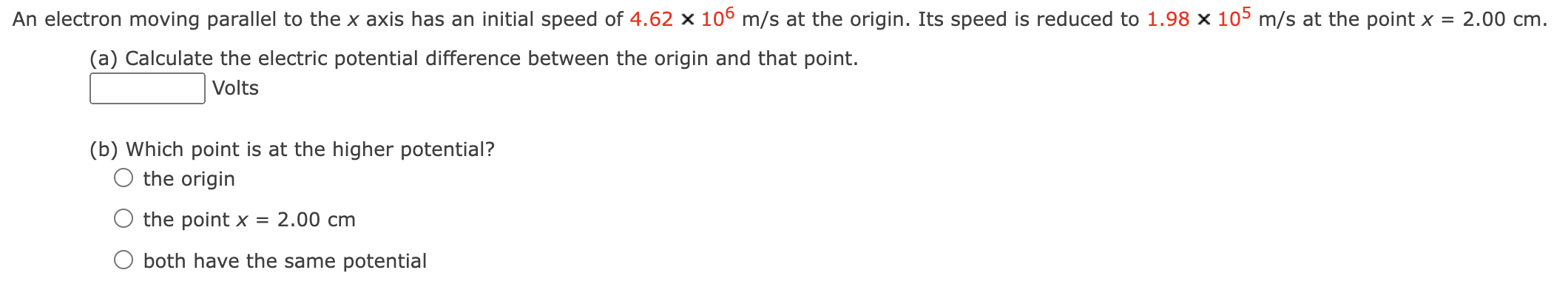 Solved An electron moving parallel to the x axis has an | Chegg.com