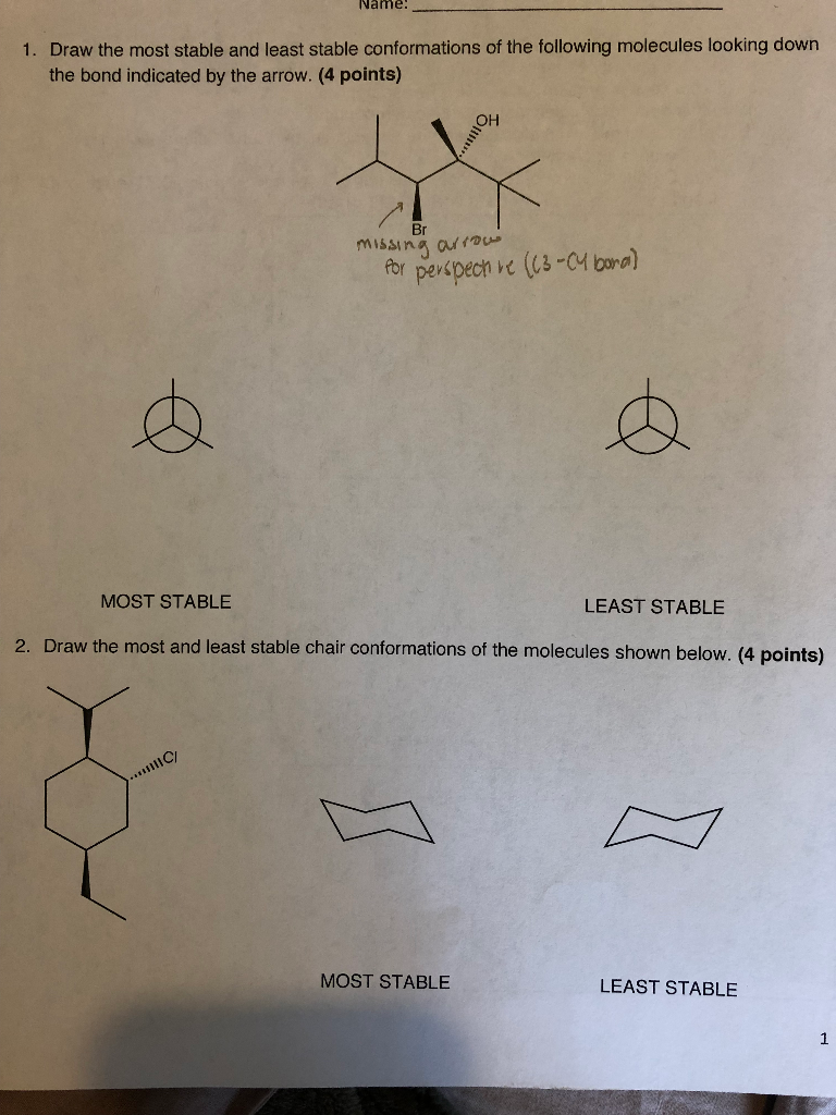 Solved Name! 1. Draw the most stable and least stable | Chegg.com