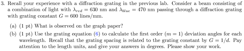 Solved Recall your experience with a diffraction grating in | Chegg.com