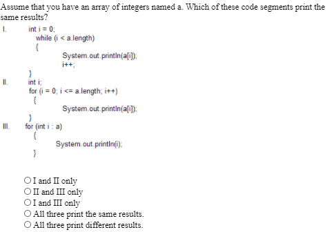 Solved 1 Assume that you have an array of integers named a. | Chegg.com