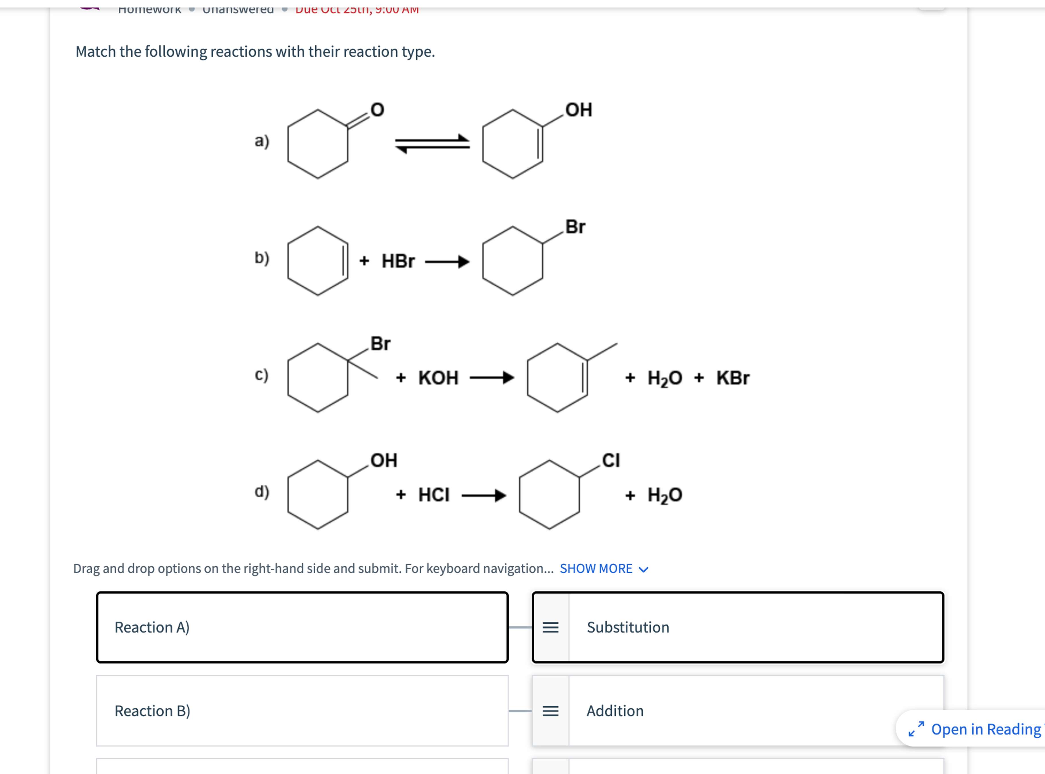 Solved Match the following reactions with their reaction | Chegg.com