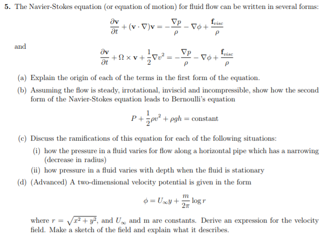 5. The Navier-Stokes equation (or equation of motion) | Chegg.com