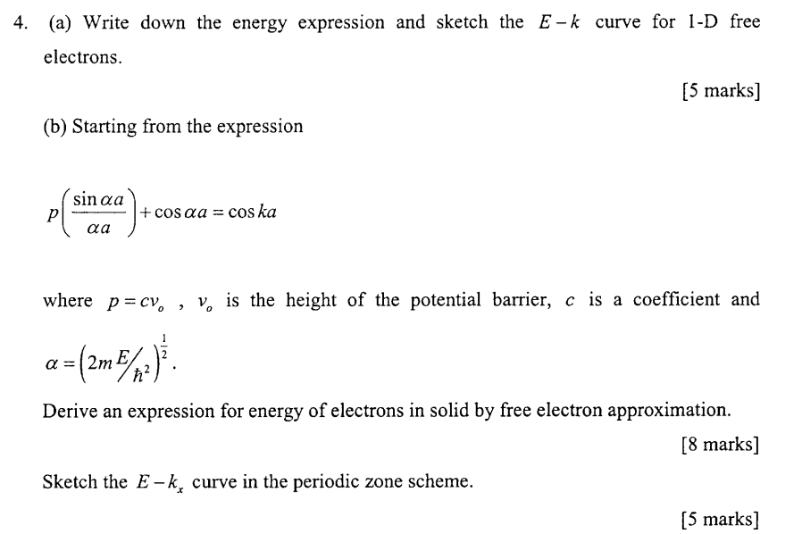 Solved (a) Write down the energy expression and sketch the | Chegg.com